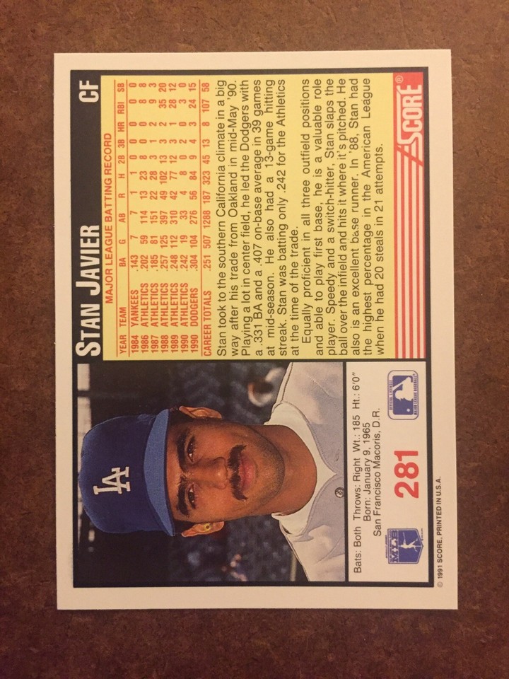 Stan Javier 281 Score 1991 MLB Baseball Trading Card | eBay