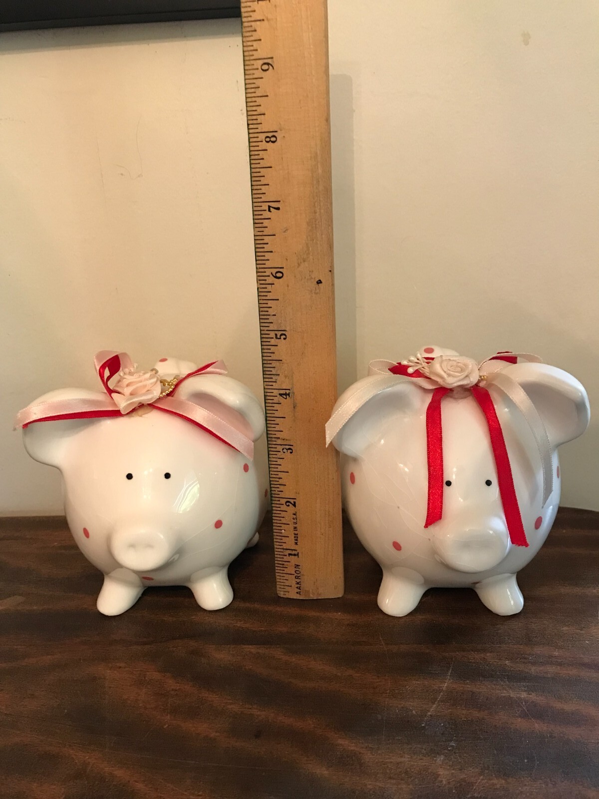 2 Enesco Porcelain Piggy Banks 1983, rubber stopper in bottom for easy ...