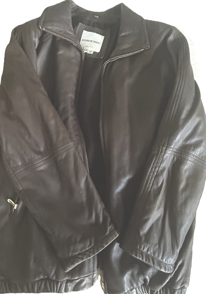 Andrew Marc Men's Brown Leather Jacket Full Zip with Zipper Accents ...