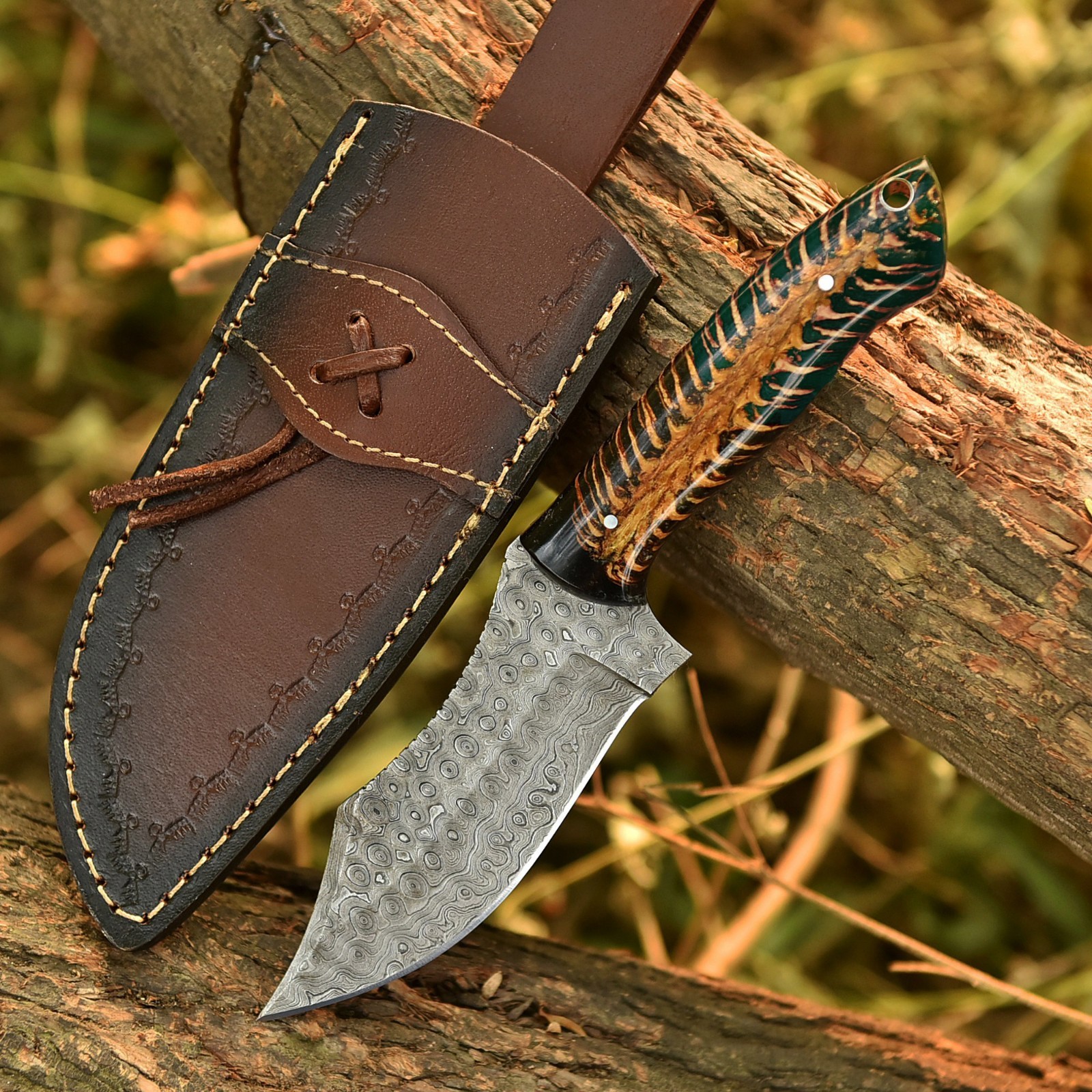 9" HAND FORGED DAMASCUS CUSTOM PINE CONE HANDLE HUNTING HANDMADE KNIFE ...