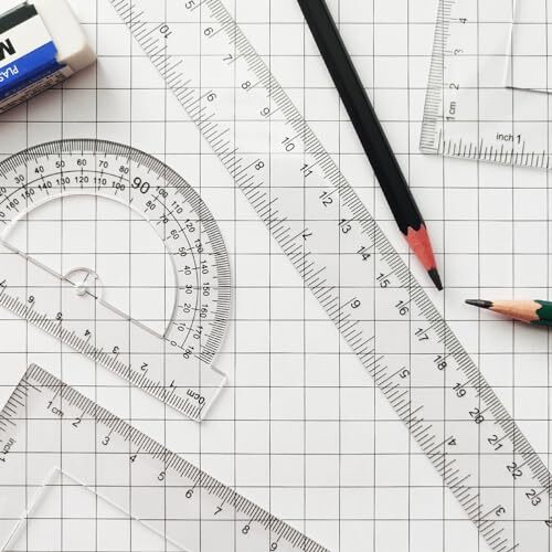 Plastic Clear Ruler Math Set, 2 Protractors 180 Degree 2 Triangle ...