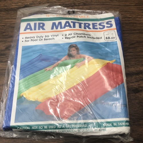 Vintage Inflatable Vinyl AIR MATTRESS 72 x 27” Blow Up Raft Pool Float ...