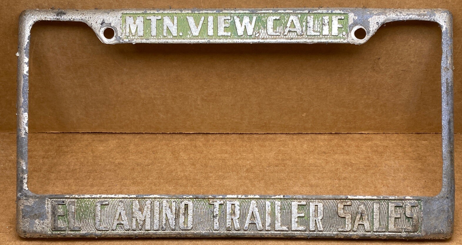RARE ( MOUNTAIN VEIW Ca.) EL CAMINO TRAILER SALES LICENSE PLATE FRAME ...
