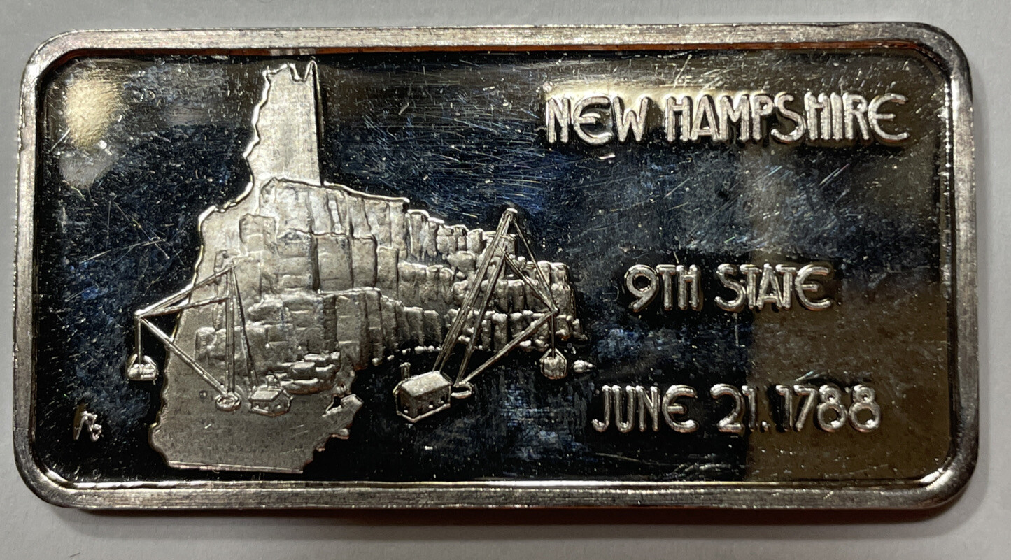 1974 HAMILTON MINT NEW HAMPSHIRE 9TH STATE - 1oz .999 SILVER ART BAR ...