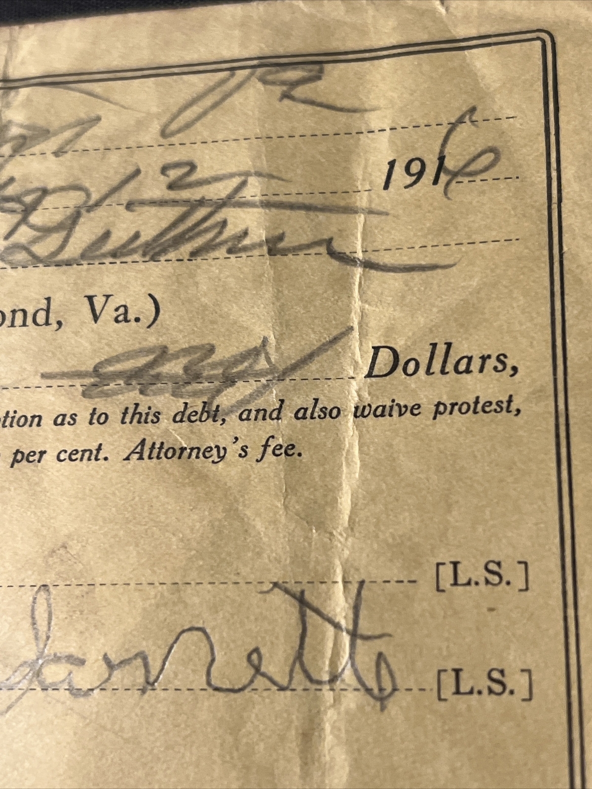 1916 OLD BUCK GUANO Company RICHMOND Virginia Promissory Note w TAX ...