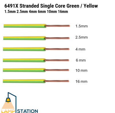 Earth Single Core Cable 6491X Green Yellow 1.5mm 2.5mm 4mm 6mm 10mm ...