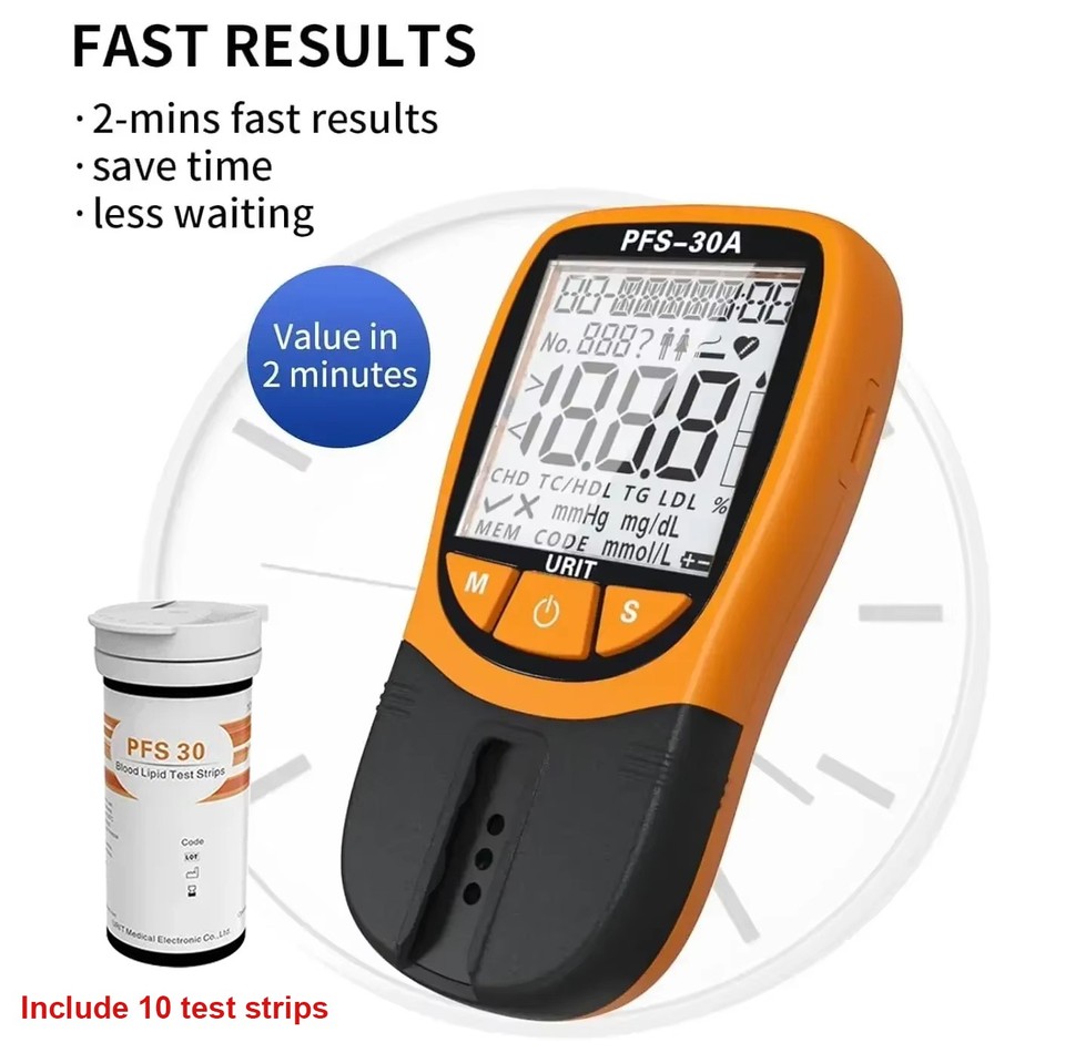 Home Use 5-in-1 Lipid Meter Cholesterol Monitor with 10 Test Strips ...