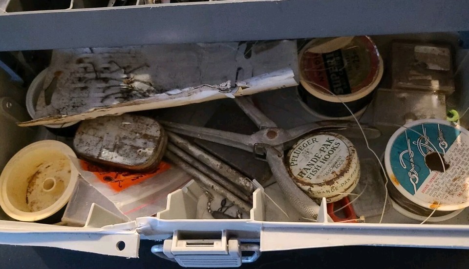 Loaded Vintage Lid Locker Fishing Tackle Box With Vintage Tackle (40s ...