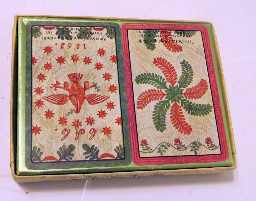 VTG EARLY PLAYING CARDS DBL DECK GALLERY ART APPLIQUE QUILT EAGLE ...