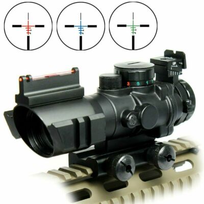 4X32 Prismatic Rifle Scope with Fiber Optic Sight Tri-illuminated BDC ...