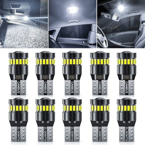 10pcs Super Bright 194 168 175 2825 T10 Car CANBUS 24H White LED Bulbs ...