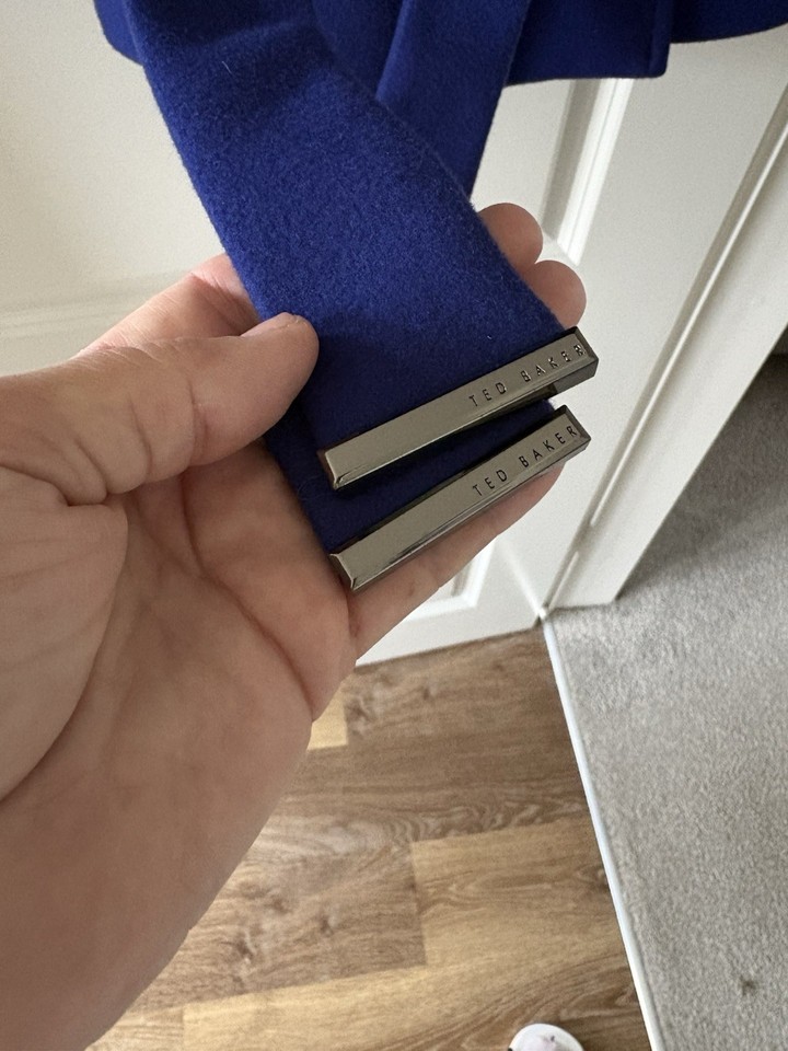 Ted Baker Bright Royal Blue Wool Blend Midi Wrap Coat Size TB 4 UK 14 ...