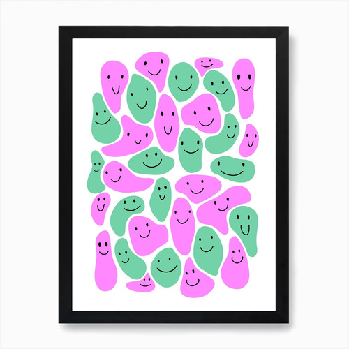 Happy Smiley Face Squiggly 1 Art Pr Framed Wall Art Poster Canvas Print ...