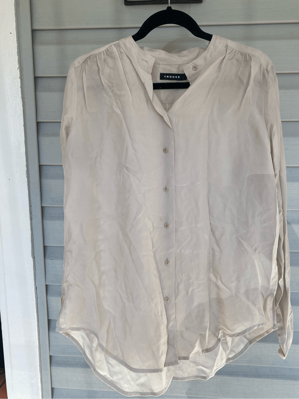 Trouve Beige Button-Down Shirt Cupra/Rayon Blouse, Women's Size Medium | eBay