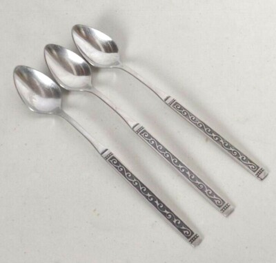 Oneida Spanish Court 3 Iced Tea Spoons Stainless Burnished Scroll ...