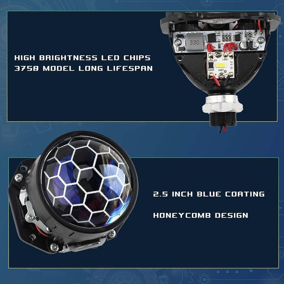 2.5" Honeycomb Bi Led Projector Lens 90W Black RGB Shrouds Mobile app ...