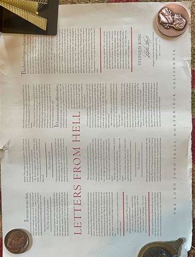 ULTRA RARE Stephen King Signed Broadsheet – “Letters From Hell” Lord John Press | eBay