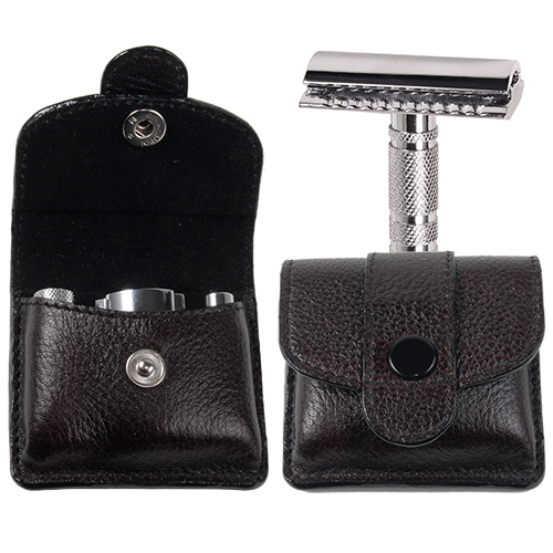 Parker Safety Razor A1R Travel Double Edge Razor- Leather Carrying Case ...