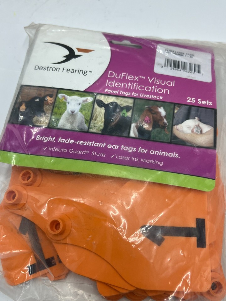 QTY 25 Destron Fearing DuFlex Visual Identification XL Ear Tags Orange ...