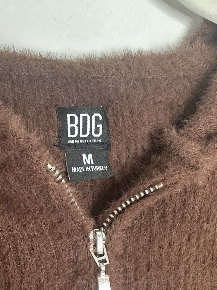 BDG Full Zip Cropped Hooded Brown Fuzzy Jacket Women’s Size M | eBay