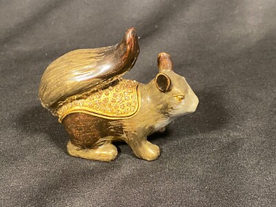 Vintage Enameled Jeweled Trinket Box Hinged Original Box Squirrel | eBay