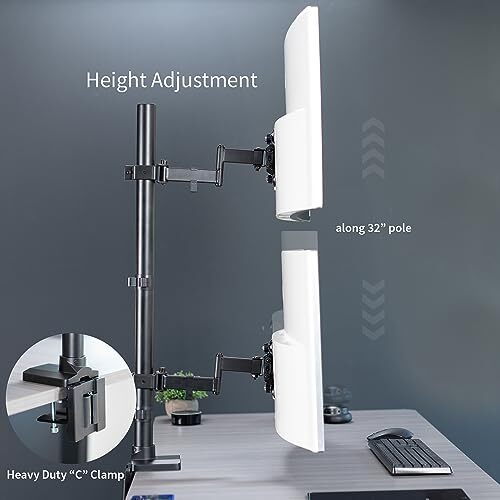 Dual Vertically Stacked Ultra-wide Monitor Desk Mount with Extension ...