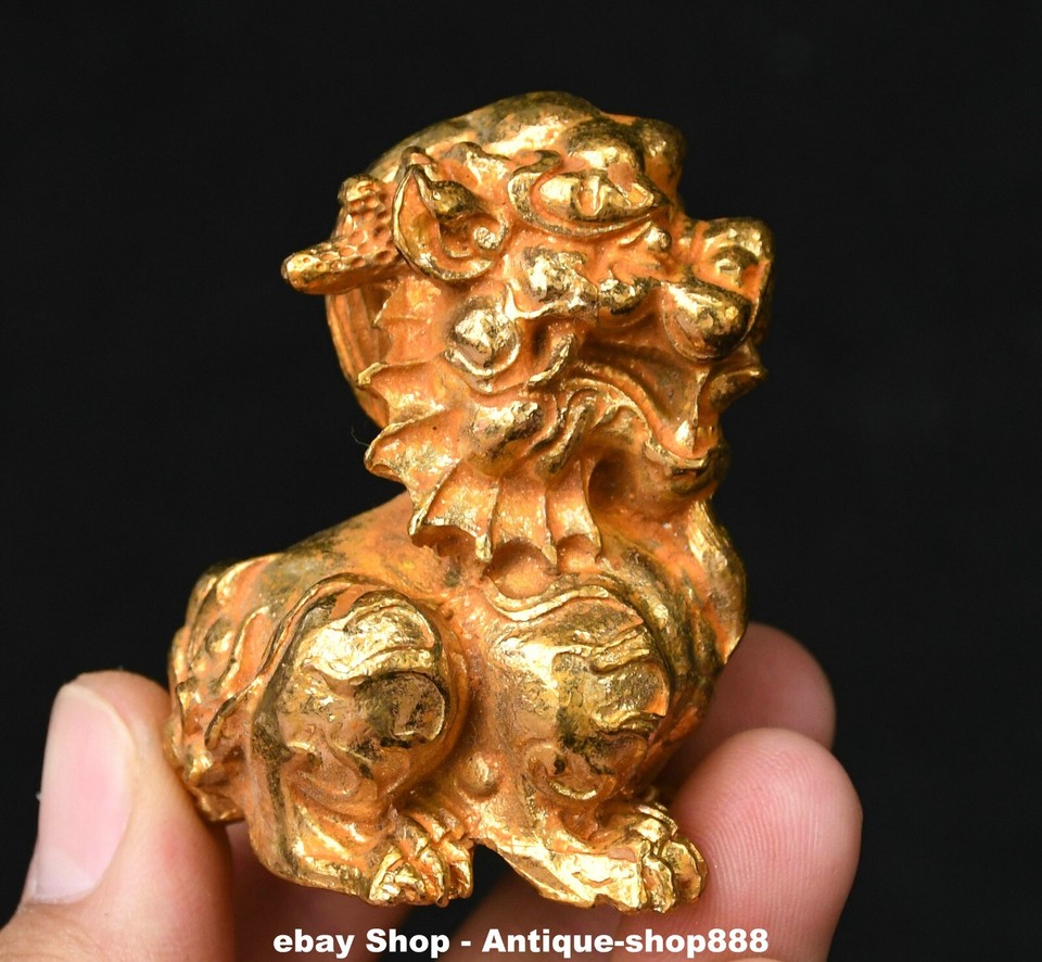 Old China Bronze Gilt Kylin Kirin Chi-Lin Kilin Qilin Dragon Beast ...