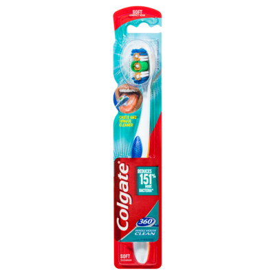 Colgate 360° Whole Mouth Clean Soft Toothbrush w/Cheek/Tongue Cleaner ...