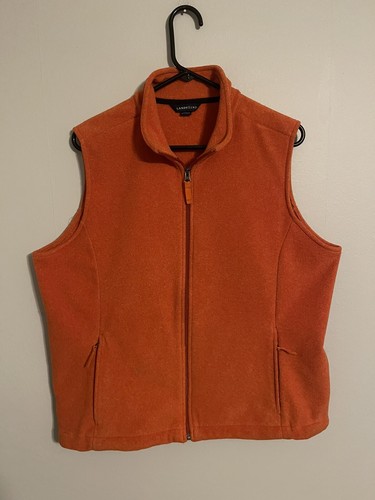 Lands' End Orange Full Zip Sweater Polyester Fleece Vest Jacket - Men's ...