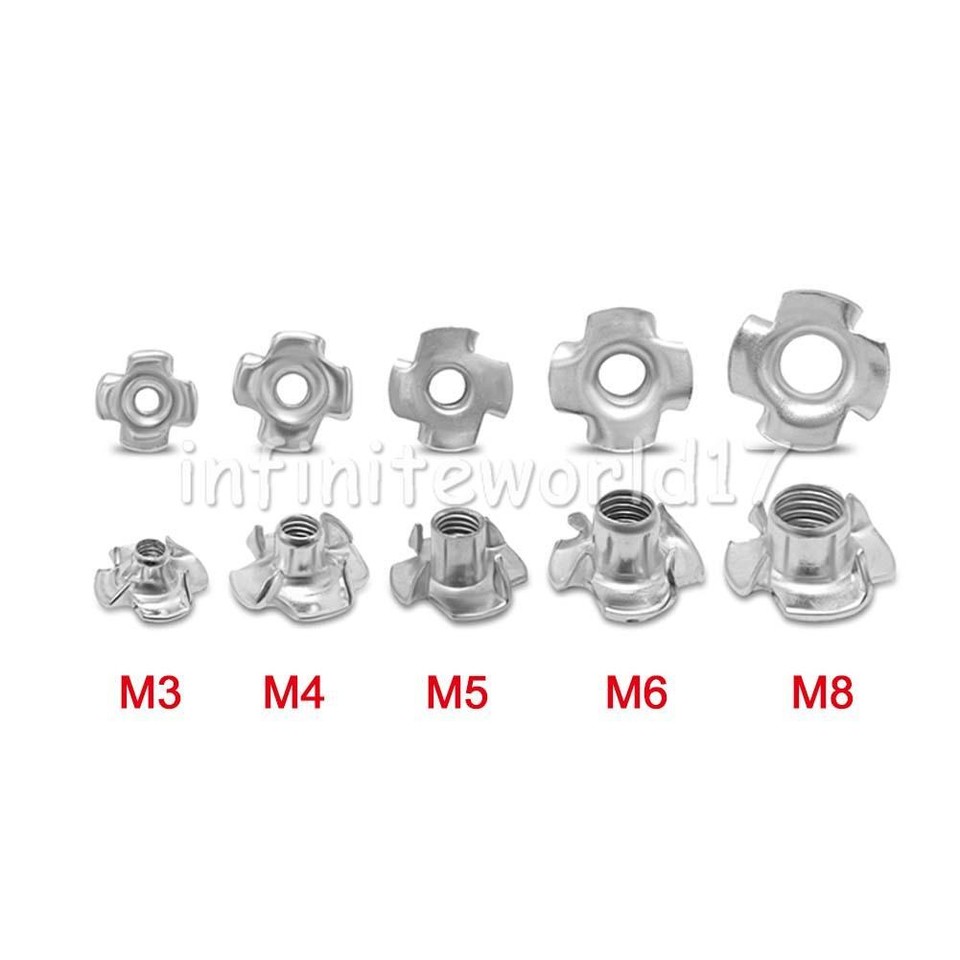 FOUR PRONGED T NUTS CAPTIVE THREADED INSERTS FOR WOOD FURNITURE M3 M4 ...