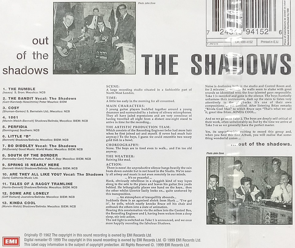 Out of the Shadows Mono/Stereo Reissue by The Shadows CD 1999 EMI Music ...