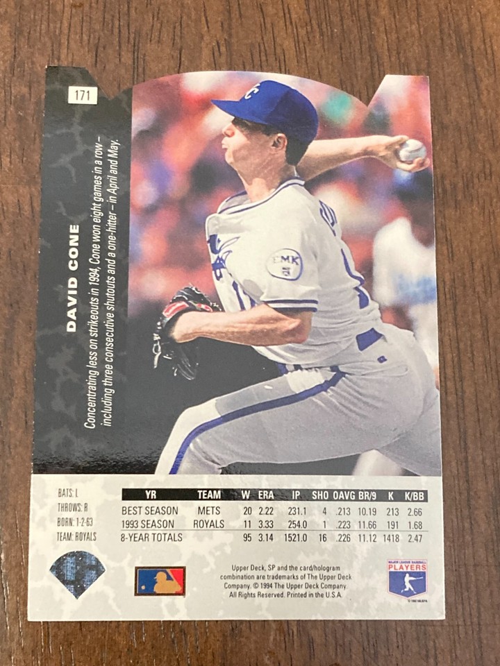 DAVID CONE 1994 UPPER DECK SP DIE-CUT KANSAS CITY ROYALS CARD #171 | eBay