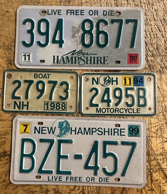 LICENSE PLATES New Hampshire old man mountain Mc. Boat, Auto, 1988 , 99 ...