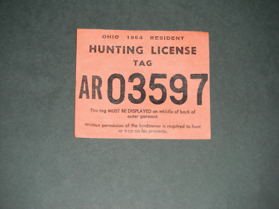 Vintage 1964 Ohio Resident Hunting License AR 03597 | eBay