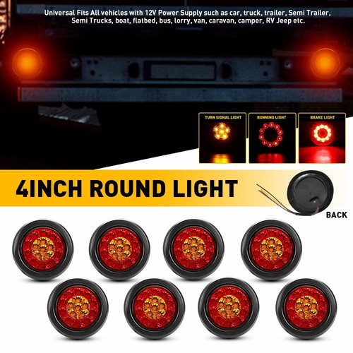 8X 4" Round 16 LED Indicator Stop Brake Tail Lights Running Blinker ...