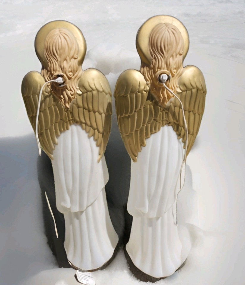 Vintage Set Of Two Angels With Trumpets Blow Molds 34” Very Good Cond ...