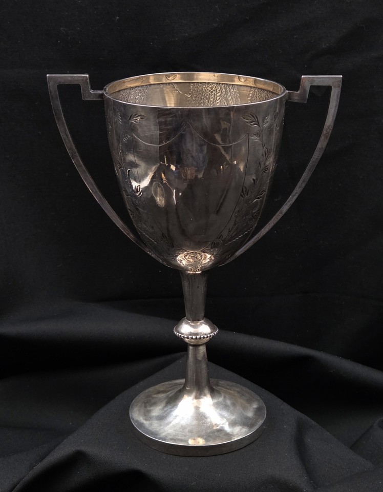 19th C. Chinese Export Silver 2 Handled Goblet Presentation Trophy 6 7/ ...