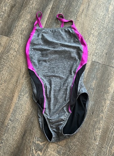 Speedo Hydro Pro LT Swimsuit Women’s Size 14 Grey With Pink Trim Cross ...