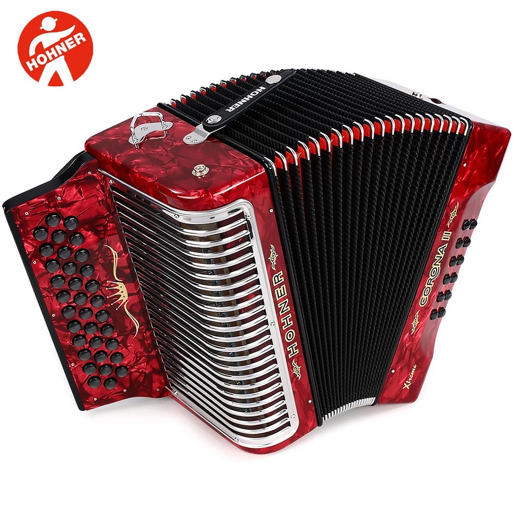 Hohner Corona II Xtreme EAD 34 Button Diatonic Red Accordion + Straps ...