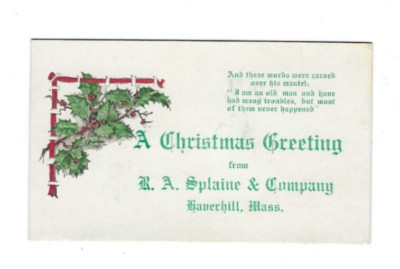 Old Trade Card Christmas Greeting RA Splaine & Co Haverhill MASS ...