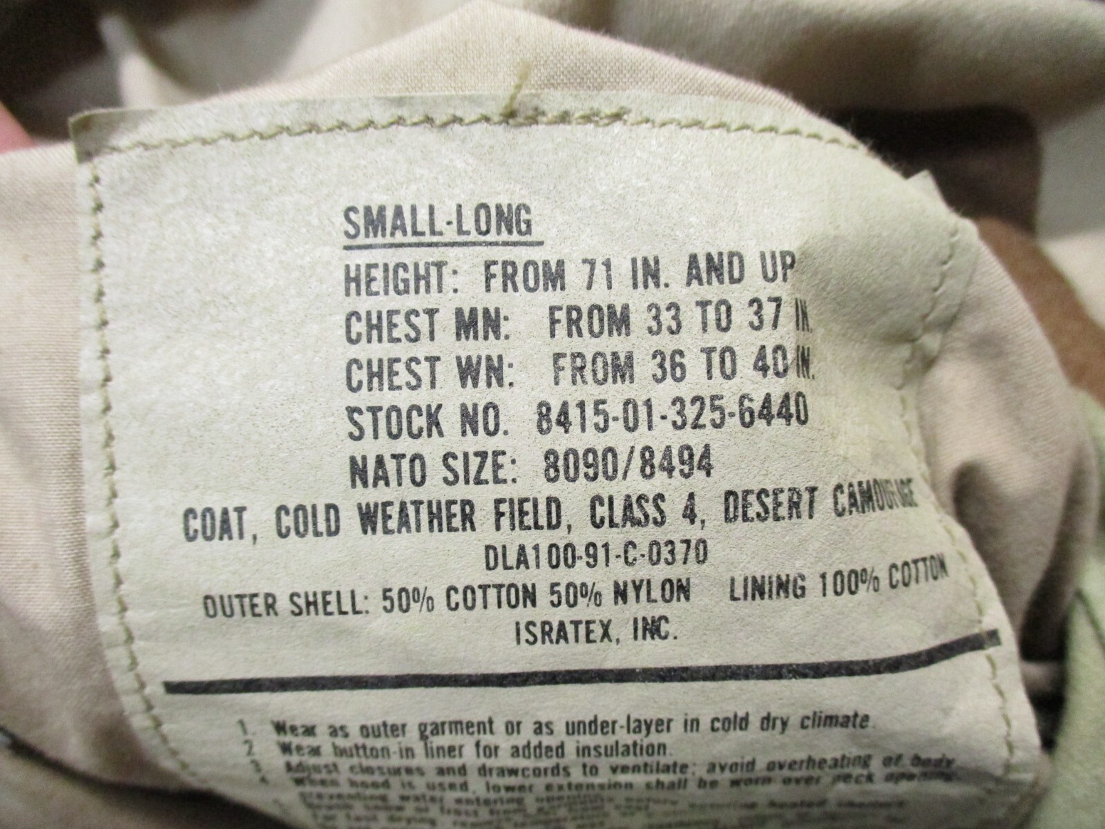 GENUINE USGI ARMY FIELD JACKET DESERT DCU CAMO COAT M-65 COLD WEATHER ...