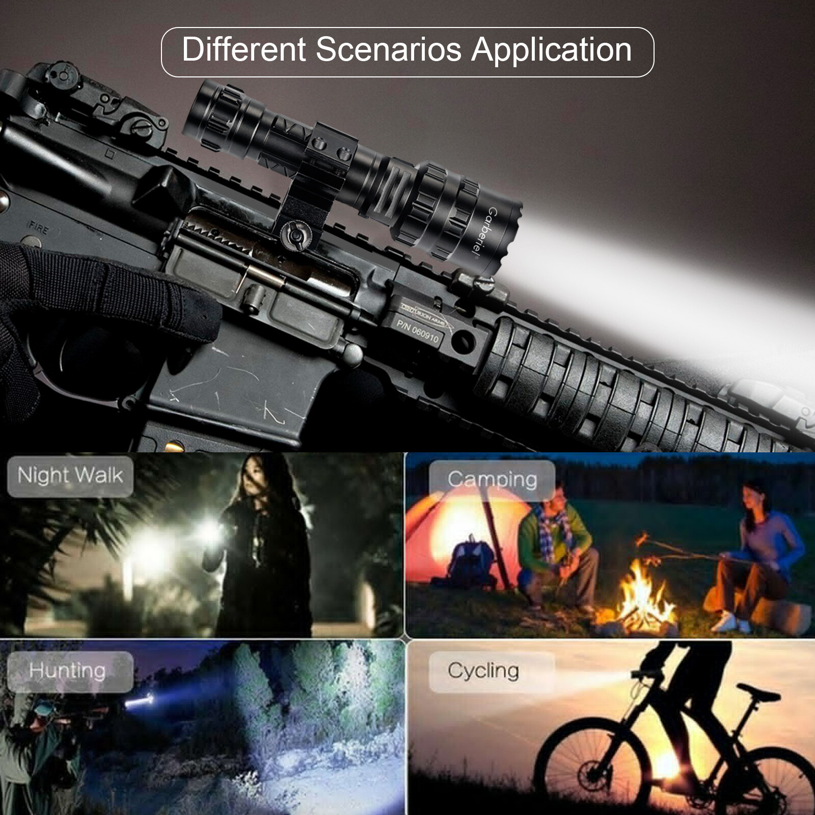 Rechargeable Tactical Gun Flashlight LED Picatinny Rail Mount Hunting ...