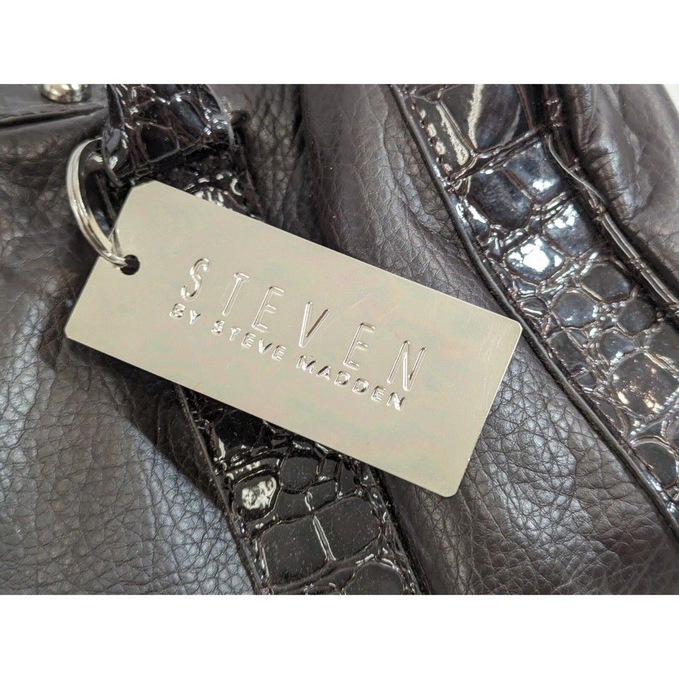 Steven by Steve Madden Leather Riveted Satchel Black Purse Handbag ...