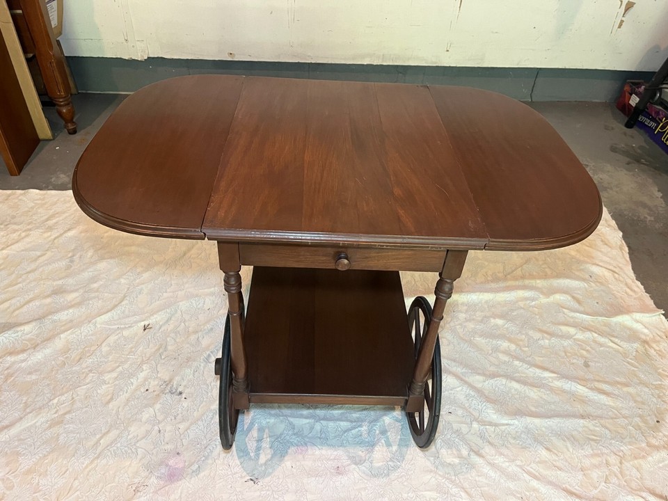 Vintage Mid Century Colonial Drop Leaf Butler Tea or Bar Serving Cart ...