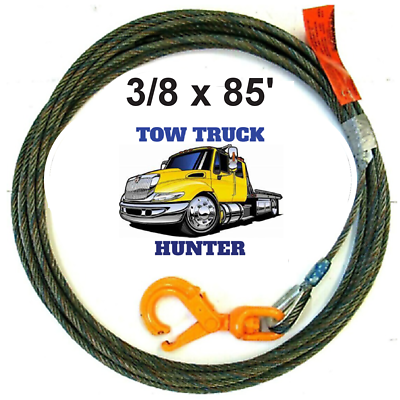 3/8" x 85' Fiber Core, Winch Cable, Locking Hook. Wrecker, Rollback ...