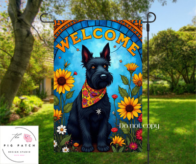 WELCOME Scottish Terrier Scotty Dog Floral Yard Art Double Sided Garden ...