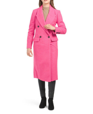 AVEC LES FILLES Tailored Double Breasted Medium Weight Coat In Pink ...