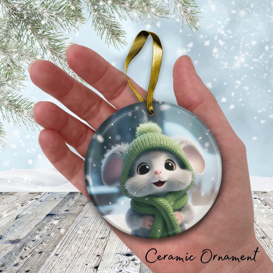 Cute Baby Mouse Animal Face Christmas Ornament - Keepsake Bauble 153-04 ...