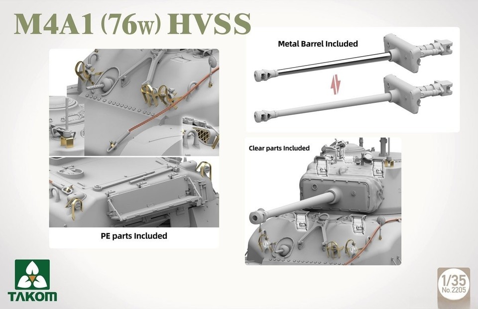 TAKOM 2205 1/35 M4A1 (76w) HVSS Military Armored Vehicle Assembly Model ...