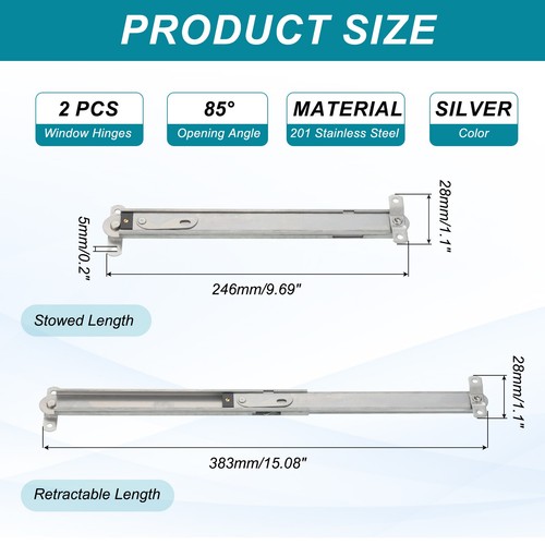 2Pcs Window Hinges, 10" Stainless Steel Top-Hung Telescopic Window ...